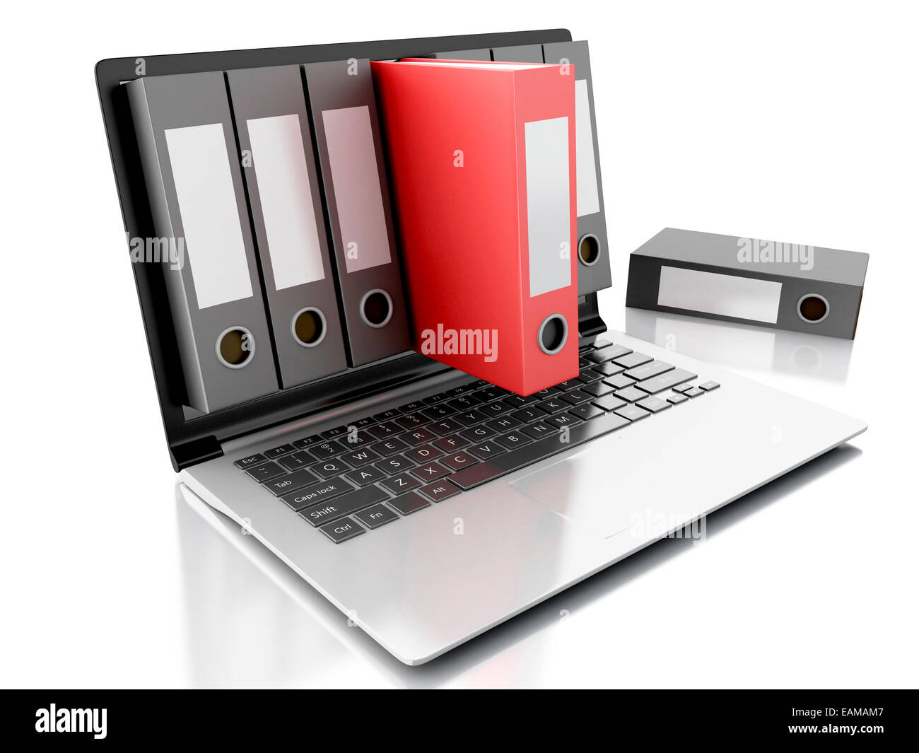 image of 3d Archive concept. Laptop and files on isolated white ...
