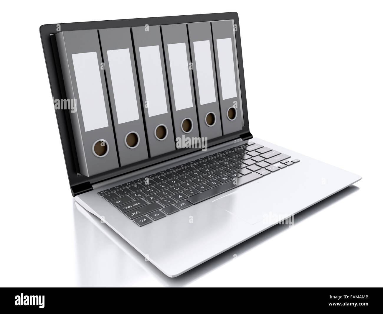image of 3d Archive concept. Laptop and files on isolated white ...