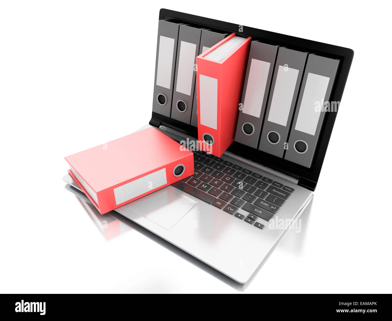image of 3d Archive concept. Laptop and files on isolated white ...