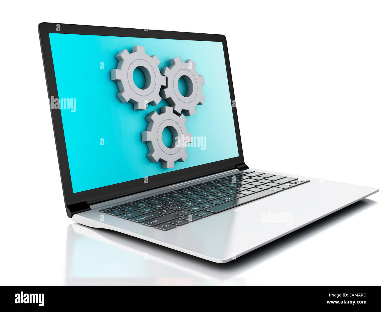 image of 3d laptop and gears. System properties concept. Isolated on ...