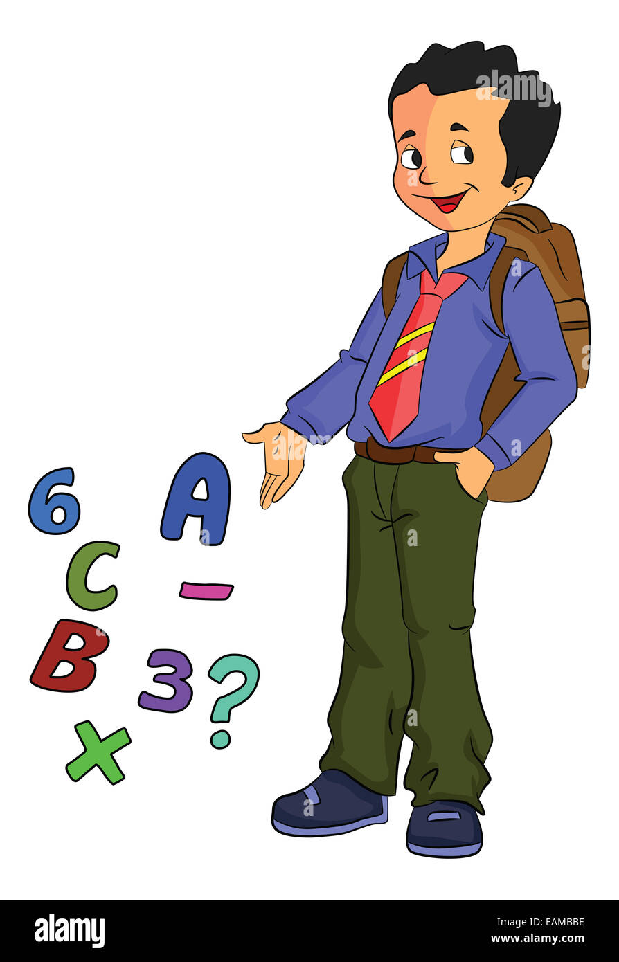 Boy Student Learning Math, vector illustration Stock Photo - Alamy