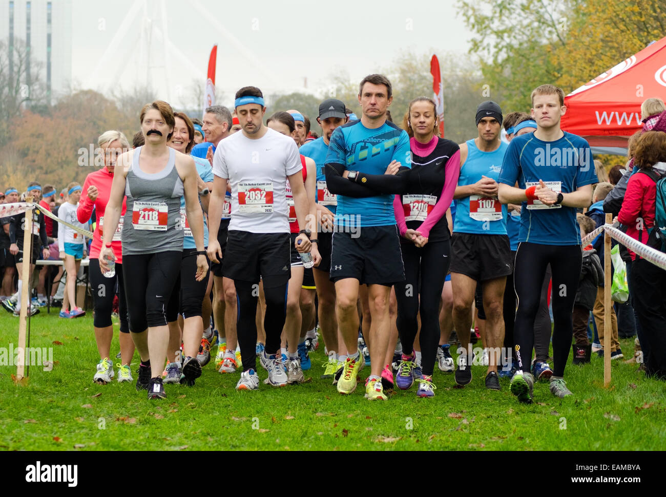 Runners approaching the start line at the Cardiff 10k Morun, Cardiff ...
