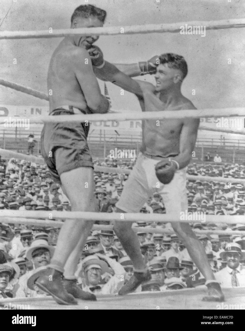 The knockout blow in the Dempsey-Willard battle. Jack Dempsey landing a ...