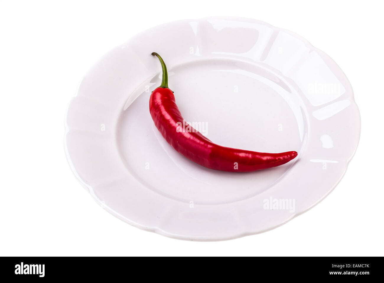 A red chili pepper on a plate isolated over a white background Stock ...