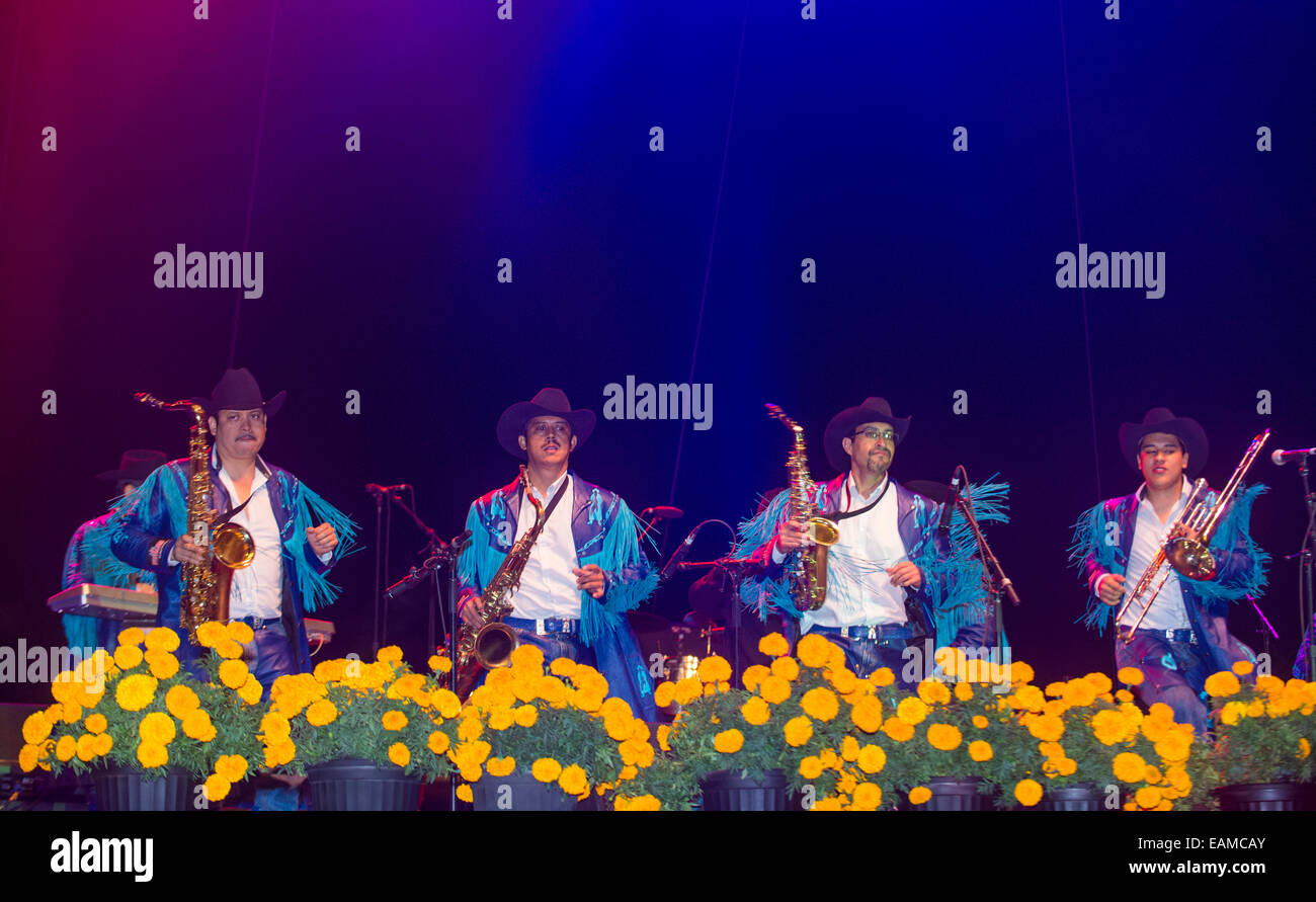 Members of the band Banda Machos perform live on stage at the Dia De ...