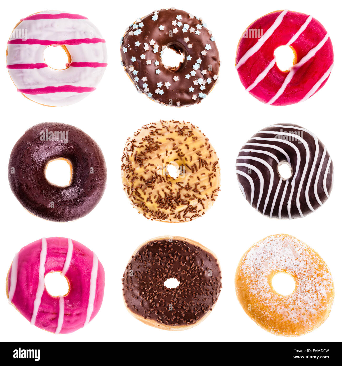 a collection of different delicious donuts isolated over a white ...