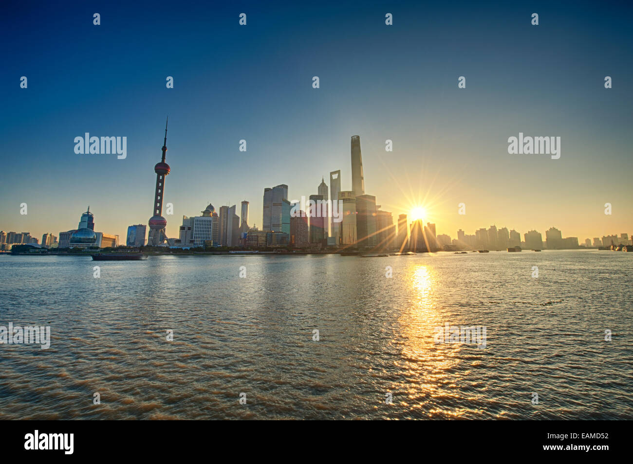 China Shanghai Pudong district Skyline during sunrise Stock Photo - Alamy