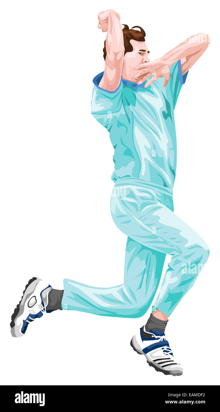 Vector illustration of cricket bowler in action Stock Photo - Alamy