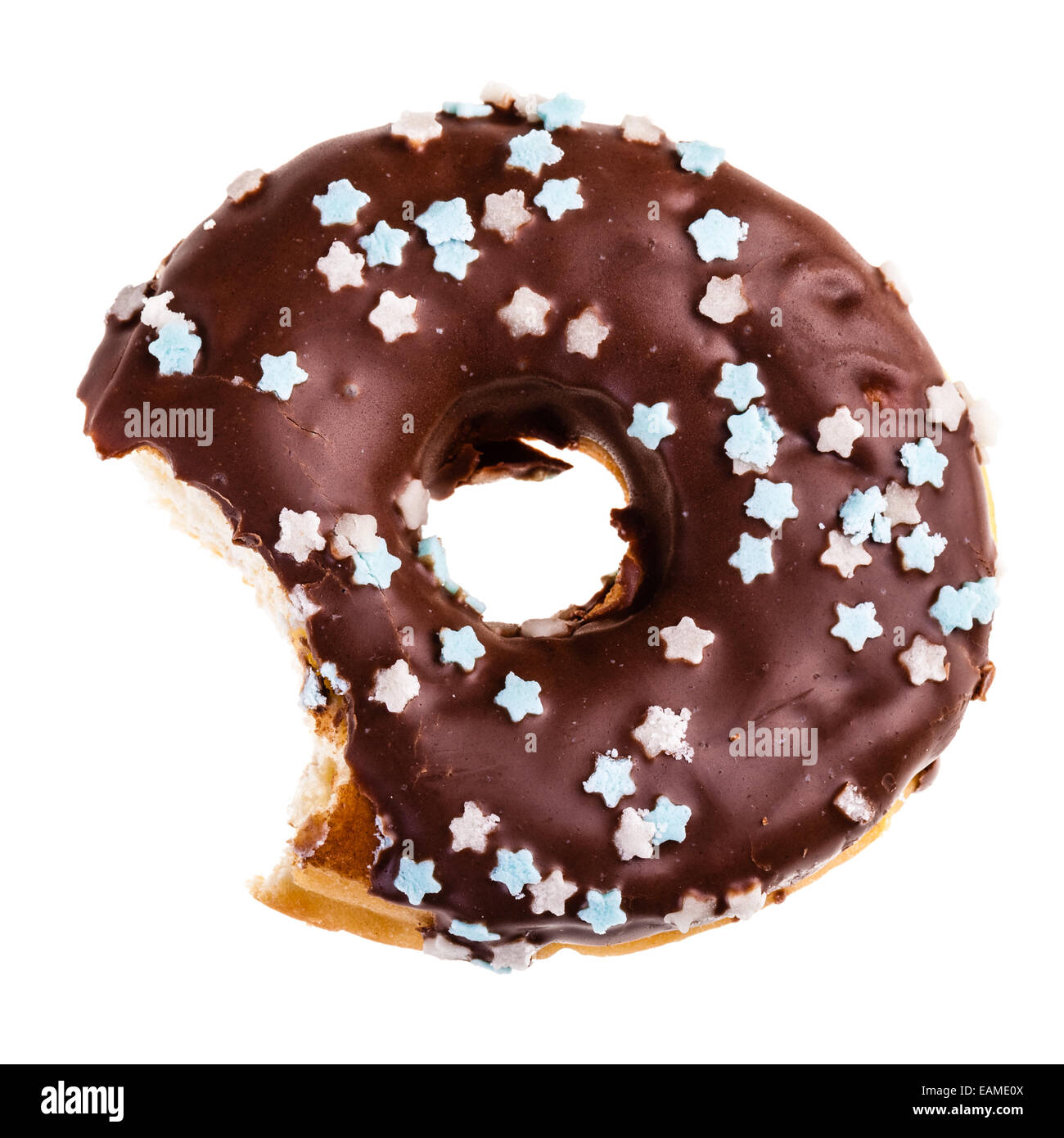 delicious tasty donut with a missing bite isolated over a white ...