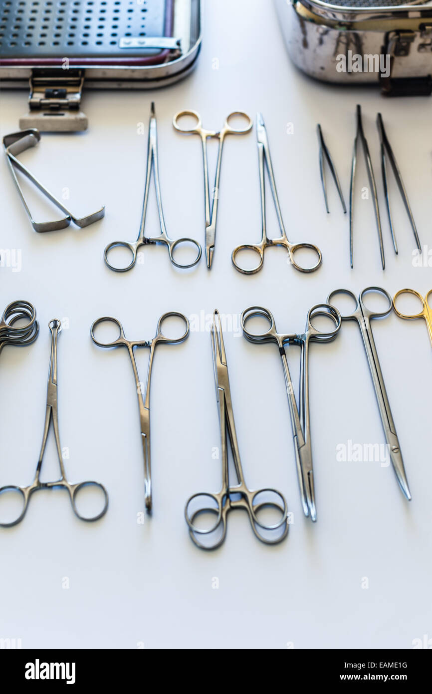 surgical instruments and tools including scalpels, forceps and tweezers ...