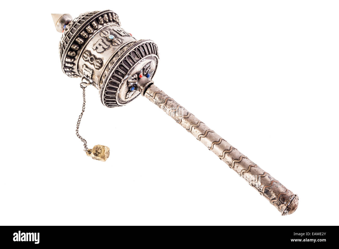 Tibetan Prayer wheel or Mani wheel isolated over a white background ...