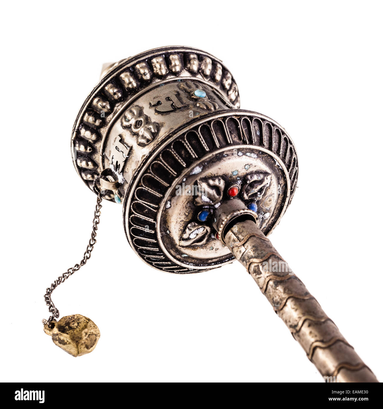 Tibetan Prayer wheel or Mani wheel isolated over a white background ...