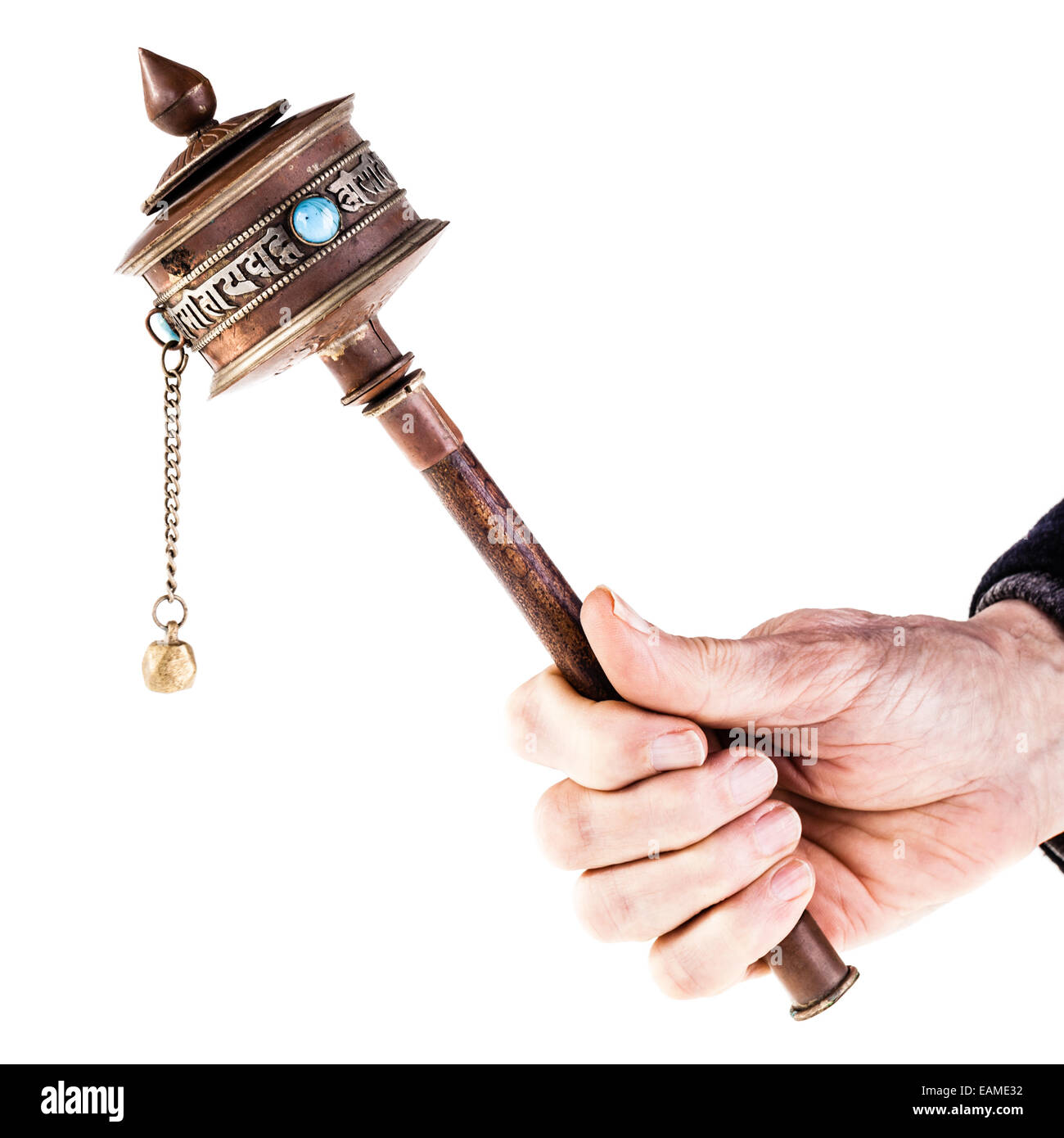 Tibetan Prayer wheel or Mani wheel isolated over a white background ...