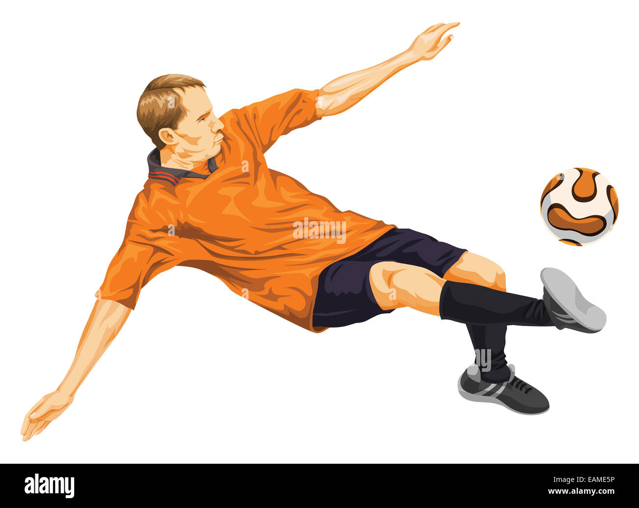 Cartoon illustration footballer kicking football hi-res stock ...