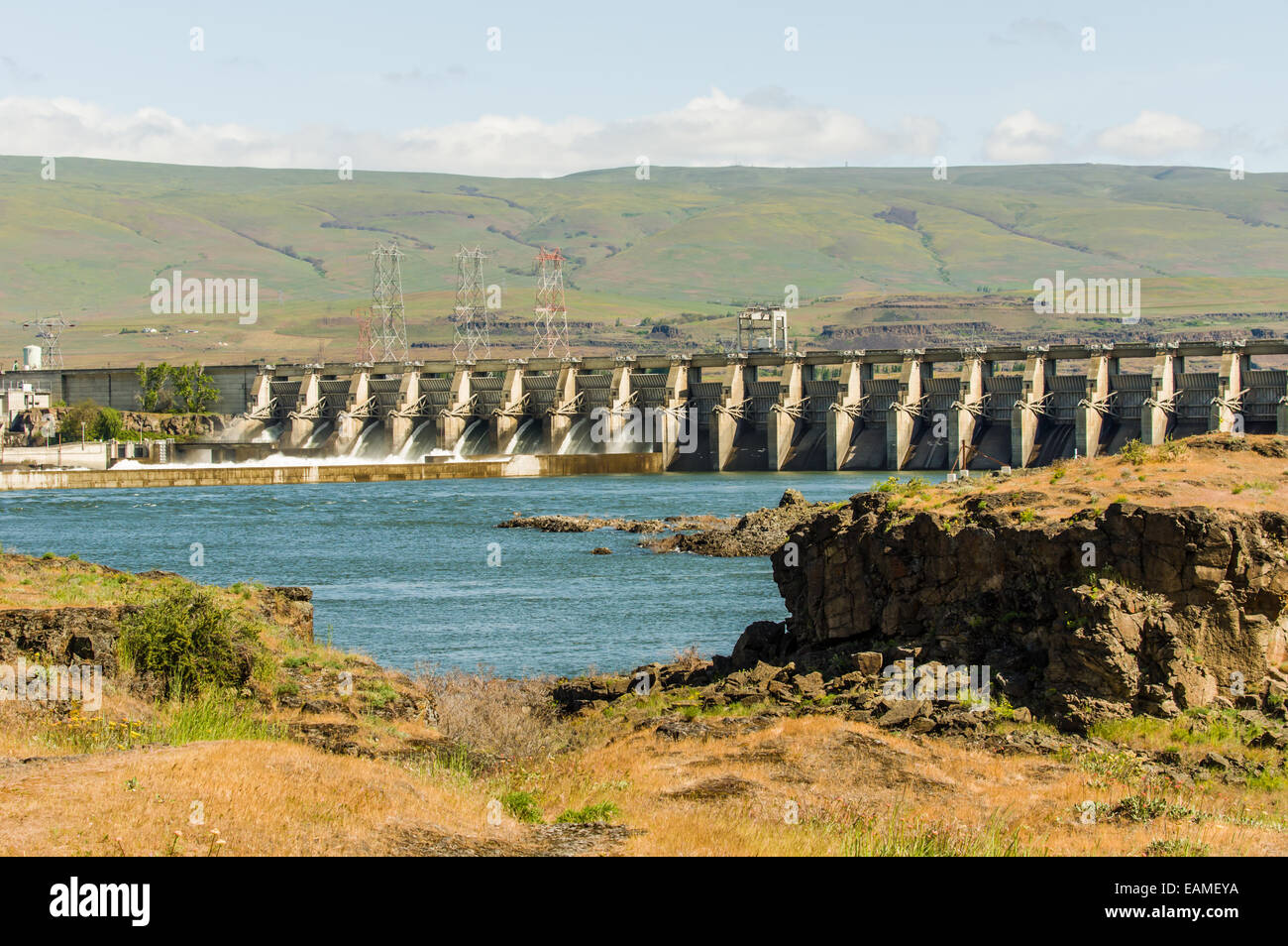 The Dalles Dam generates hydroelectric power on the Columbia River. The ...