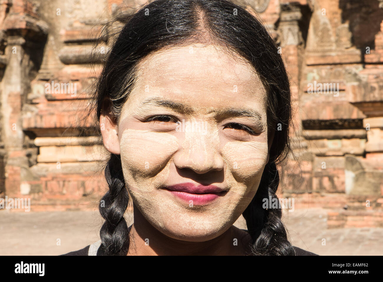 Family,boy,mother with thanaka bark cream face paint for cosmetic use ...