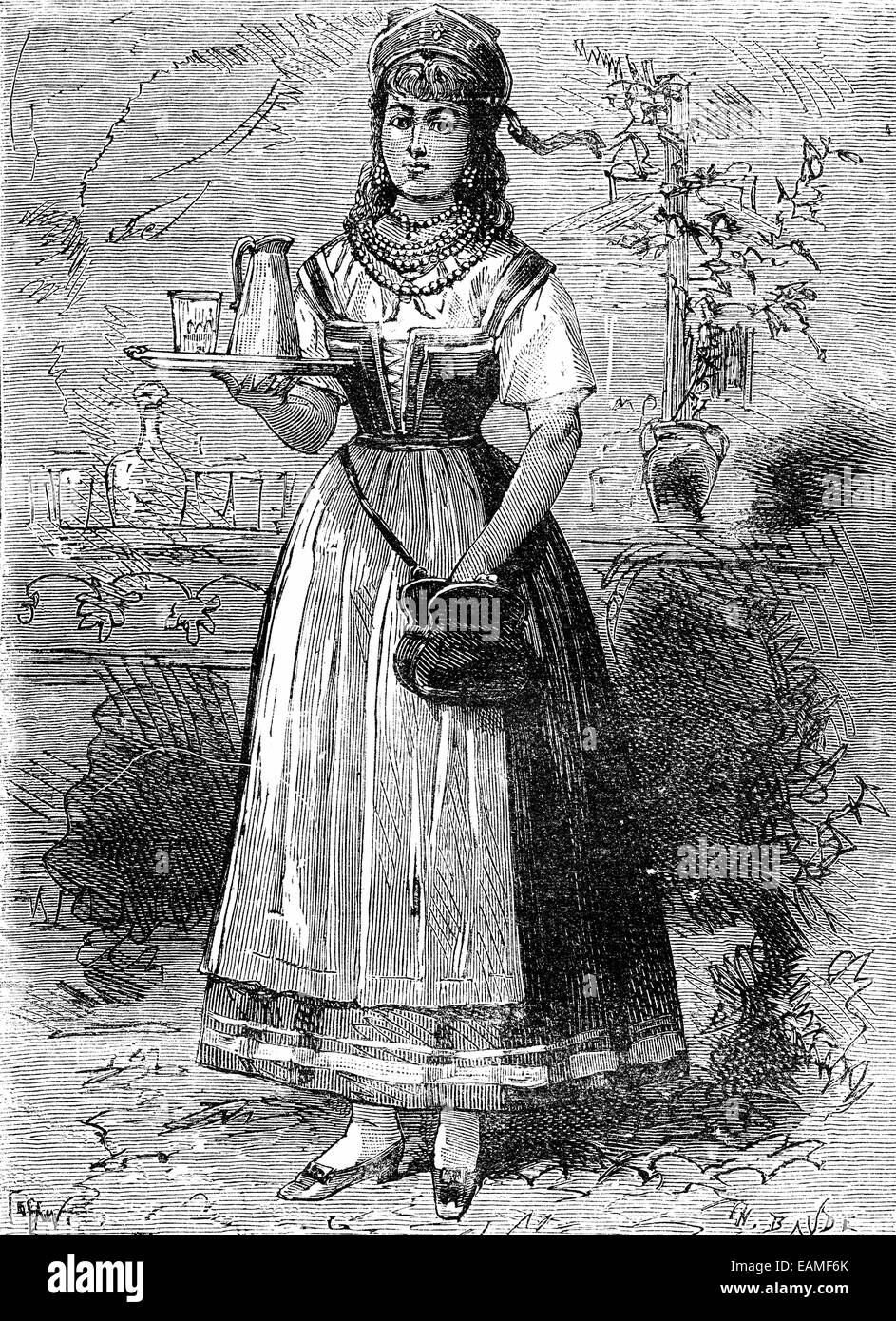 Foedora grows into a beautiful girl, vintage engraved illustration ...