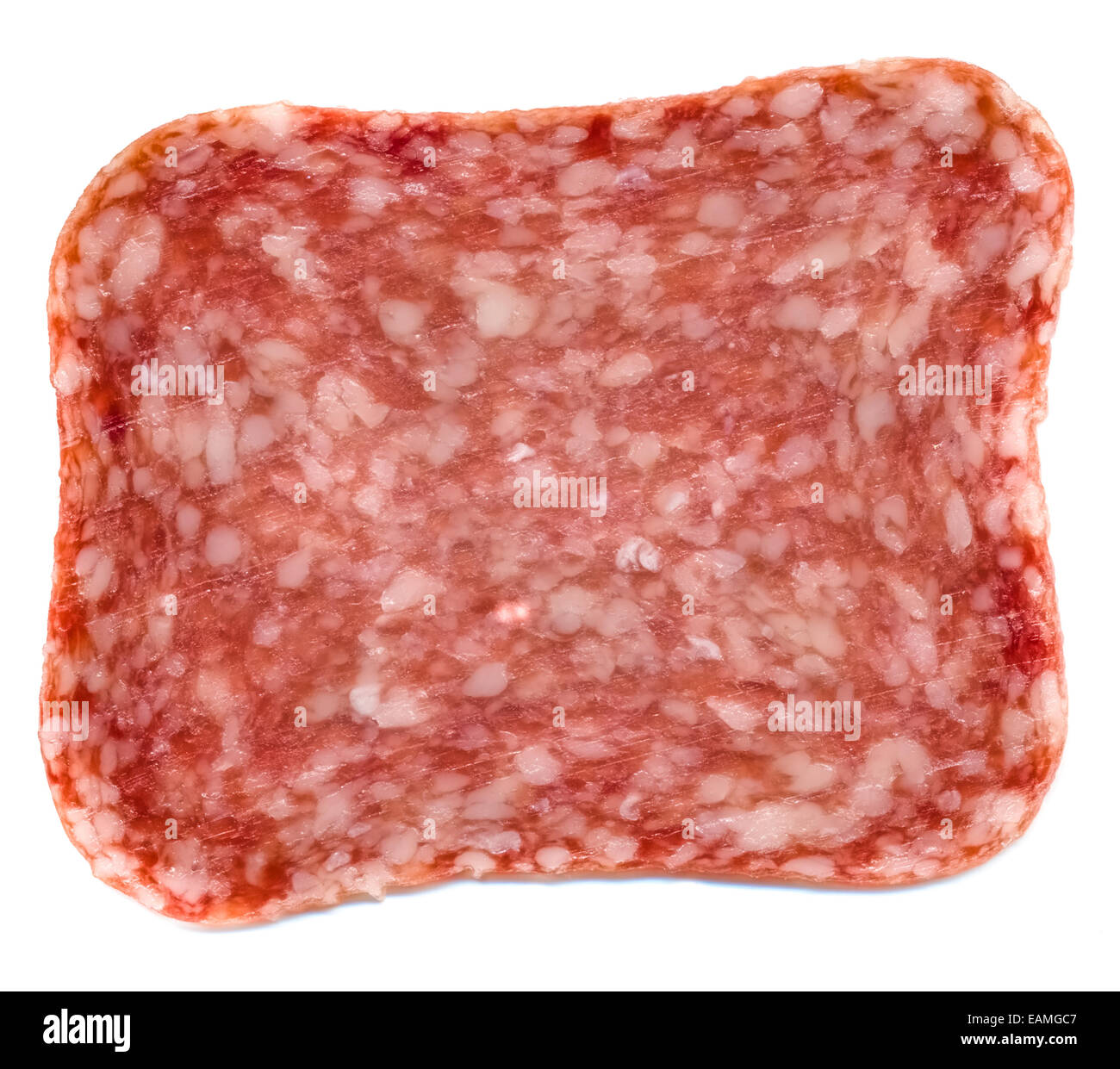 a square slice of salami isolated over a white background Stock Photo ...