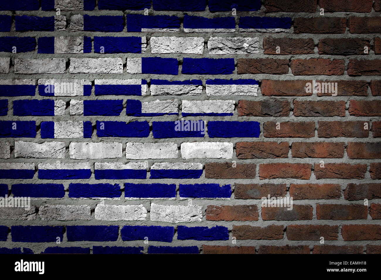 Very old dark red brick wall texture with flag - Greece Stock Photo - Alamy