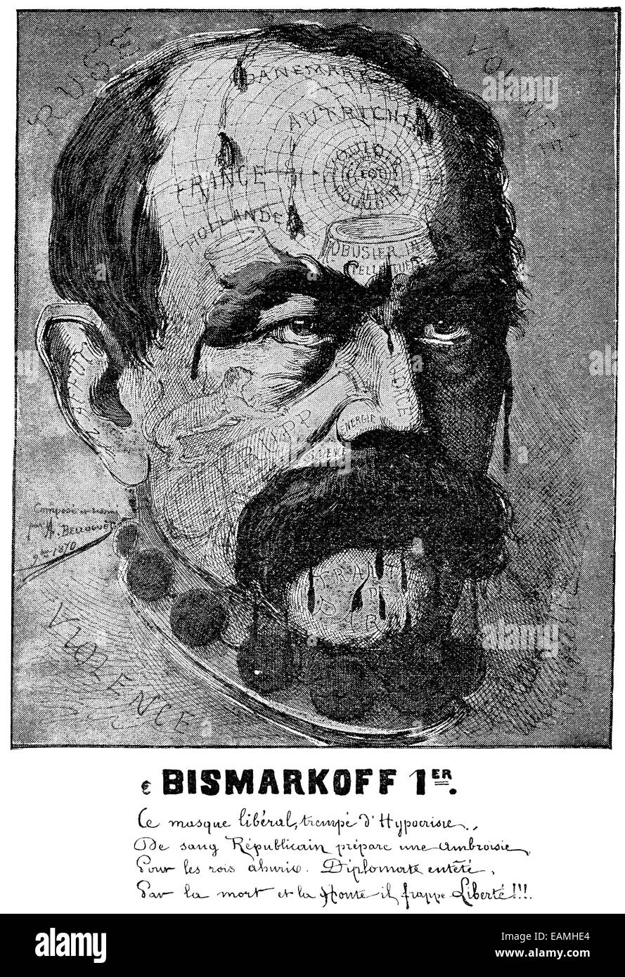 Caricature 1870. Otto von Bismarck. Publication of the book "A Century ...