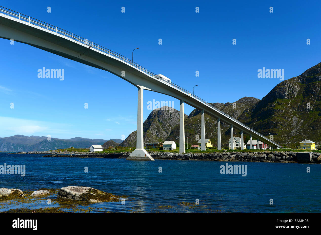 Remoy Bridge, Remøybrua, crossing on stilts the Nordre Vaulen strait ...