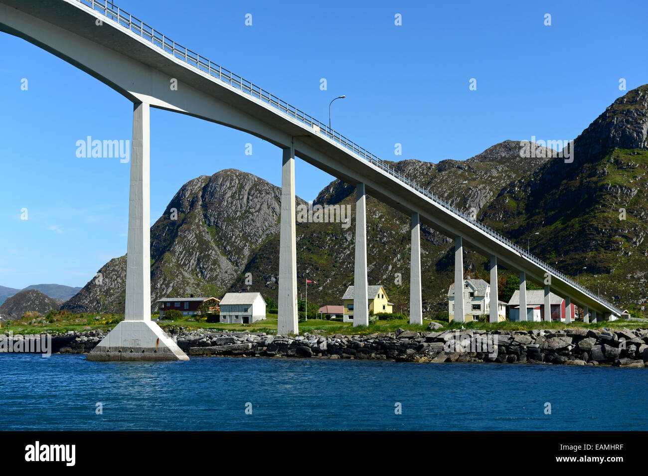 Remoy Bridge, Remøybrua, crossing on stilts the Nordre Vaulen strait ...