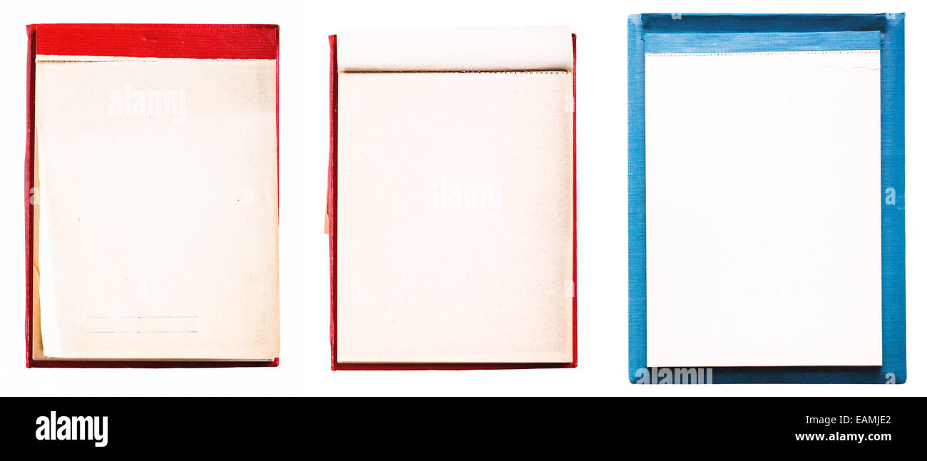 Set Collage Vintage Open Blank Page Notebook. Old Paper Notepad Isolate ...