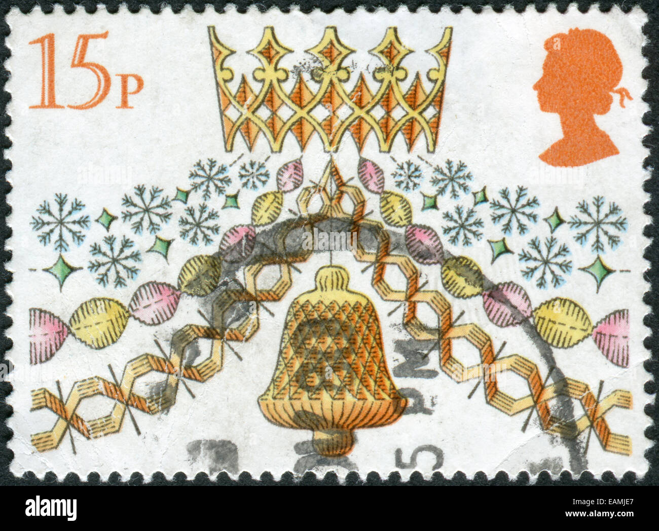 Postage stamp printed in England, Christmas Issue, shows a Traditional ...