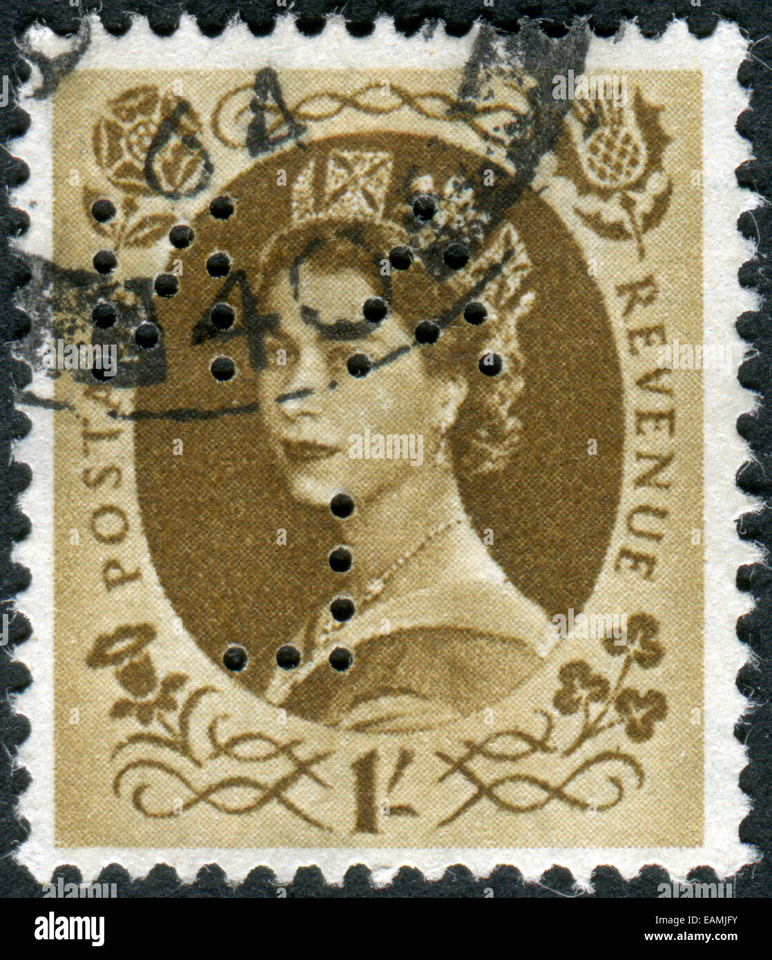 UNITED KINGDOM - CIRCA 1953: Postage stamp printed in England (Perfin ...