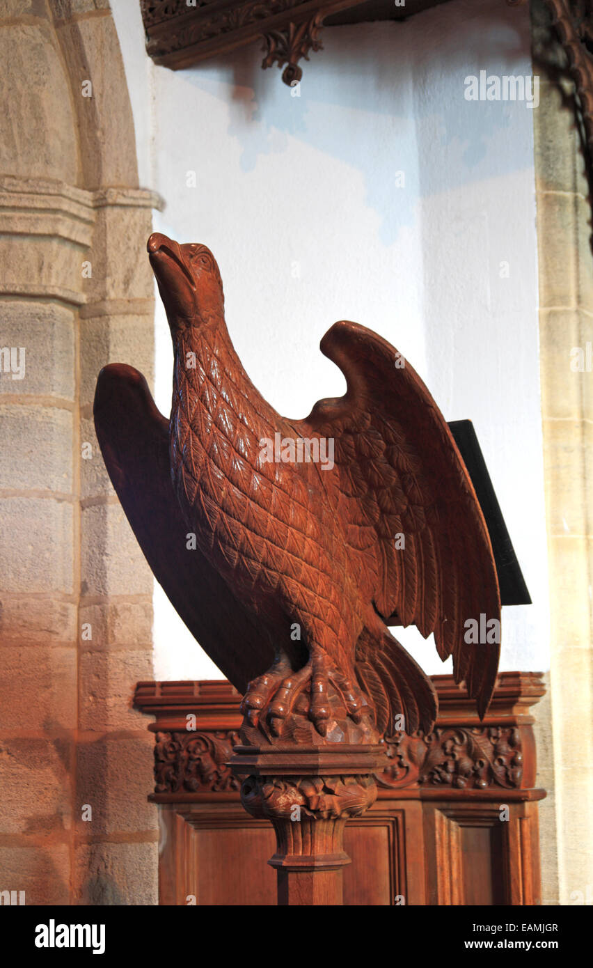 A carved wooden lectern in the church of St Martin at Glandford ...