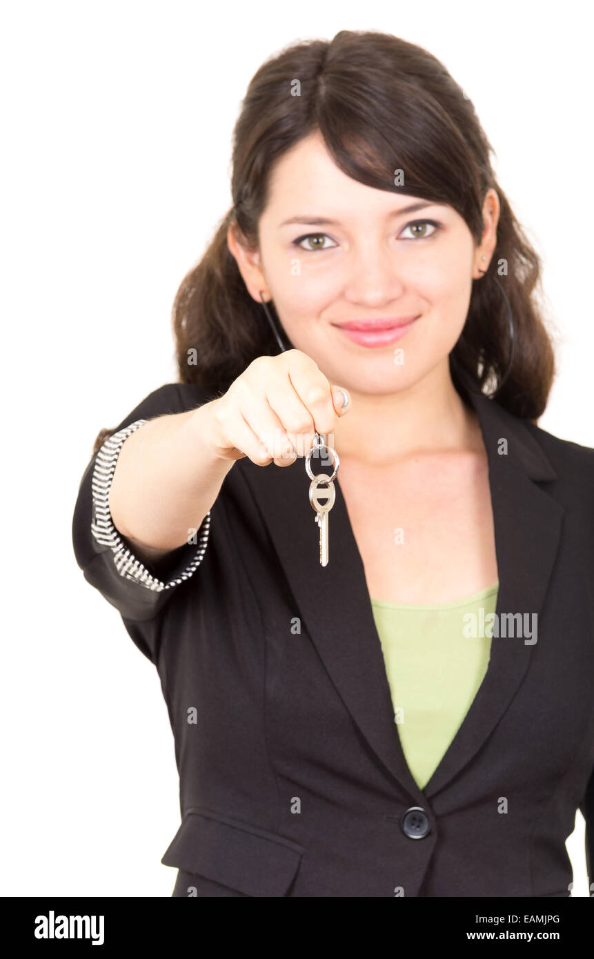 portrait of beautiful young woman holding key Stock Photo - Alamy