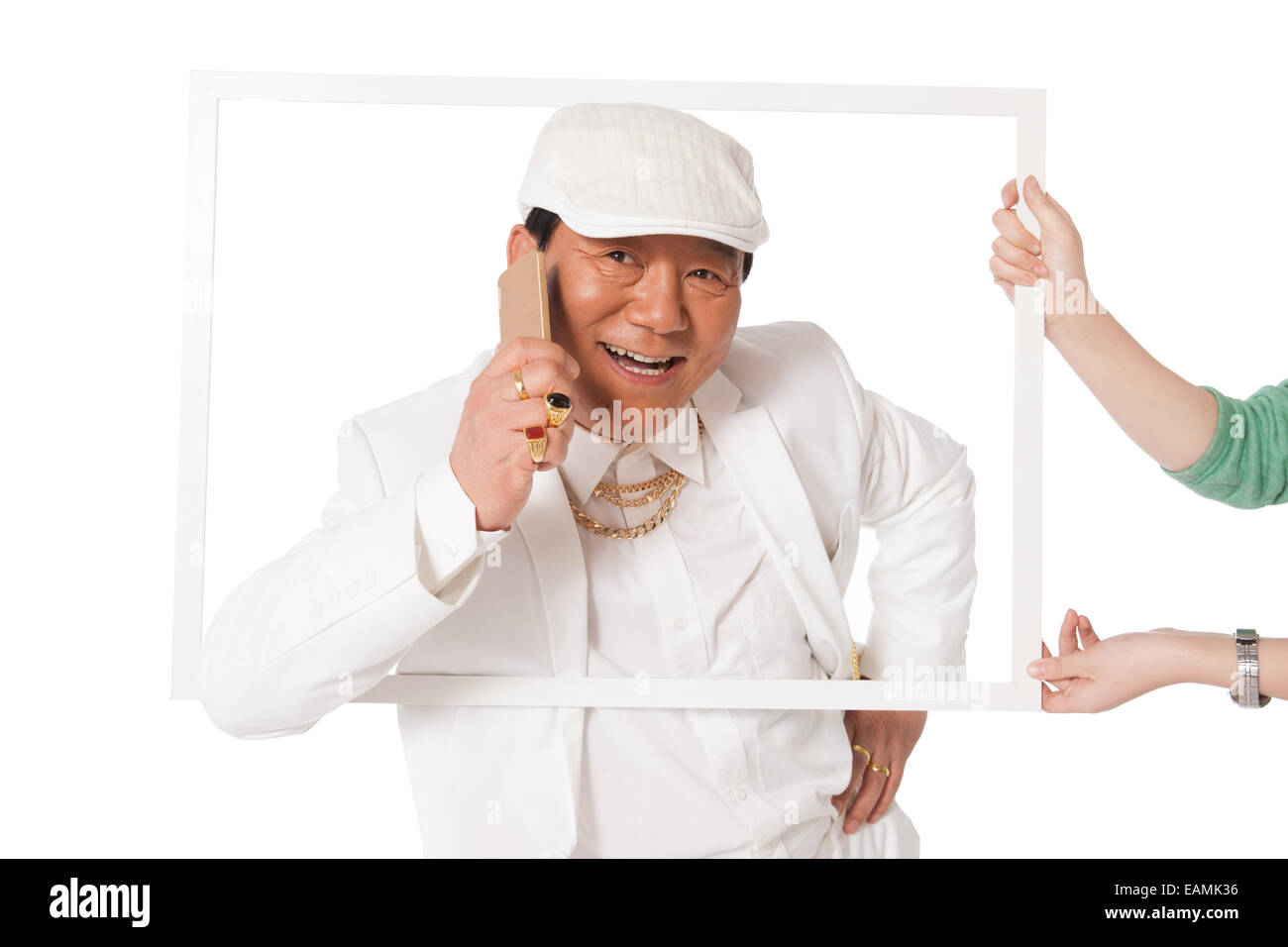 Successful man with a white board Stock Photo - Alamy