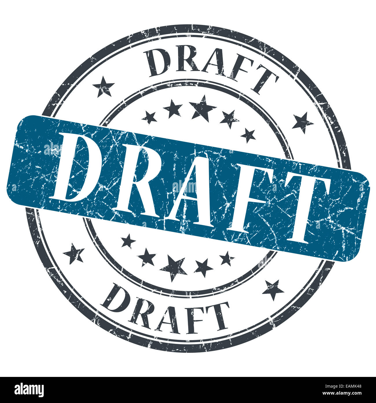 Draft blue round grungy stamp isolated on white background Stock Photo ...