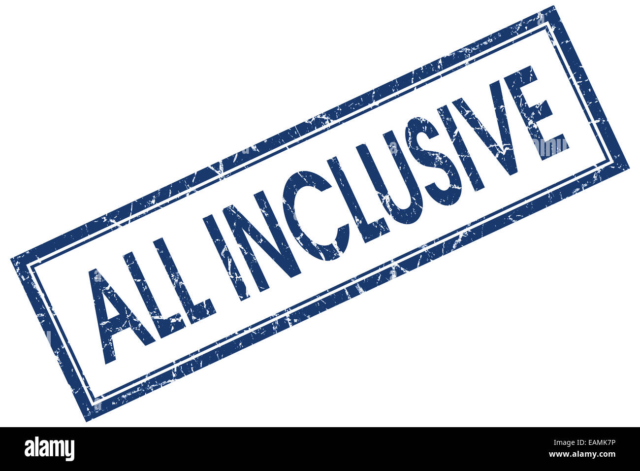 All inclusive blue square grungy stamp isolated on white background ...