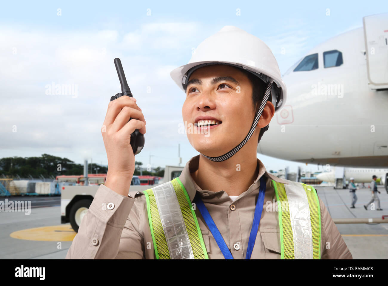Uniform standing looking away communication authority transportation hi ...
