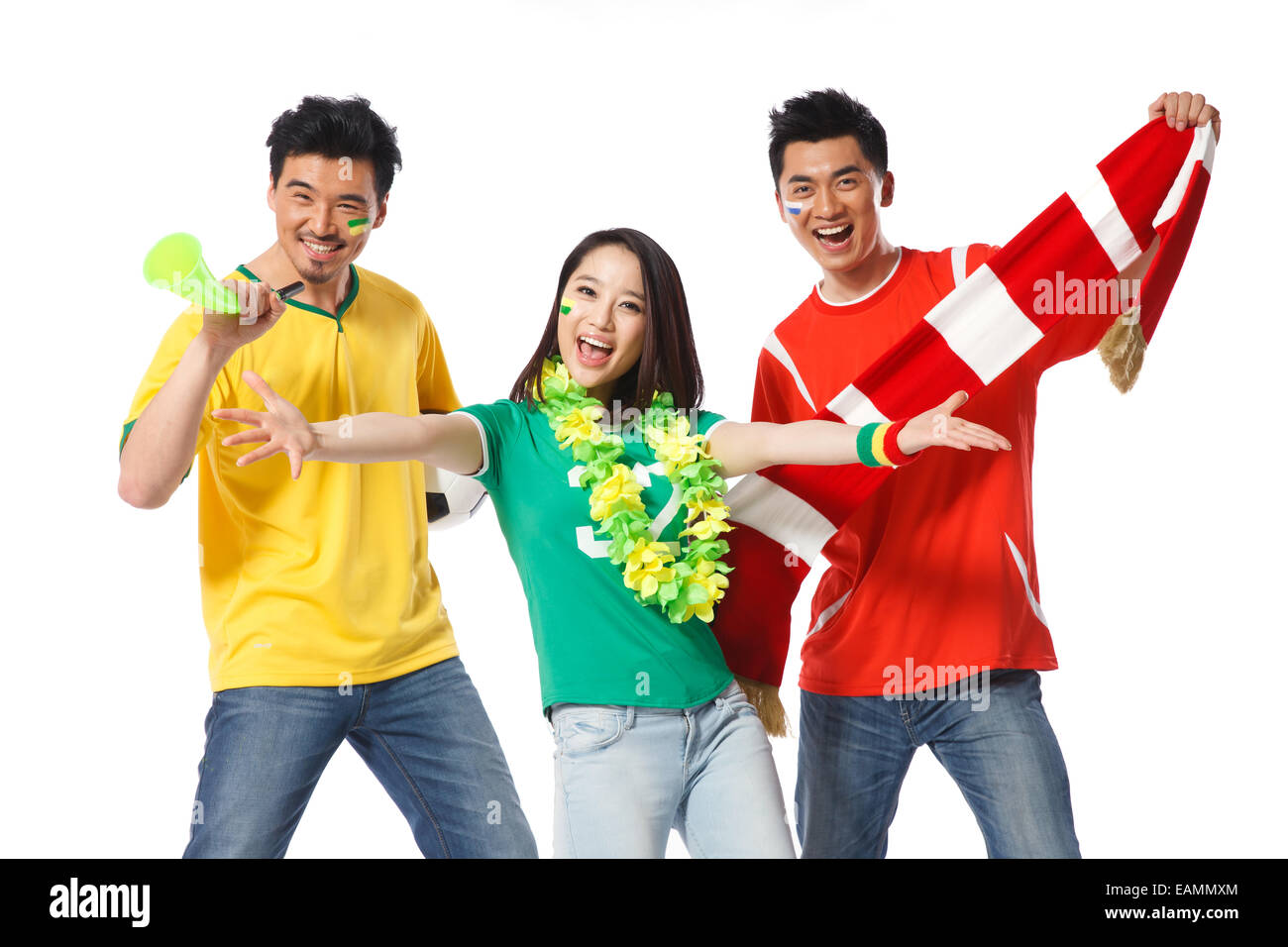 Three young fans excited Stock Photo - Alamy