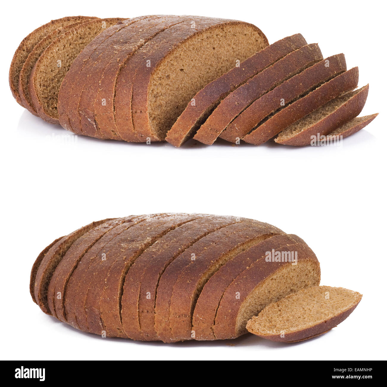 two isolated sliced breads on white background Stock Photo - Alamy