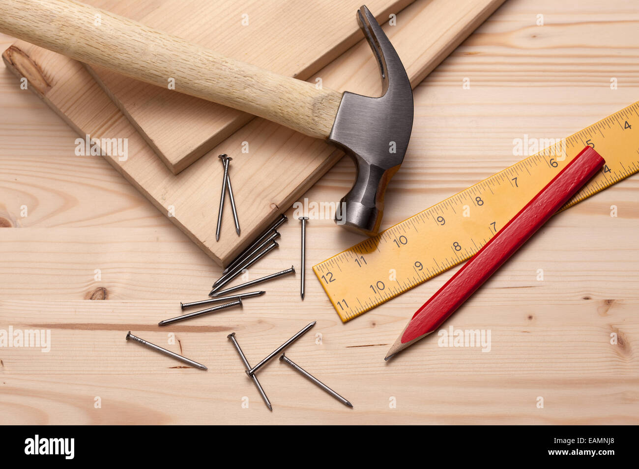 Tools and wood Stock Photo - Alamy
