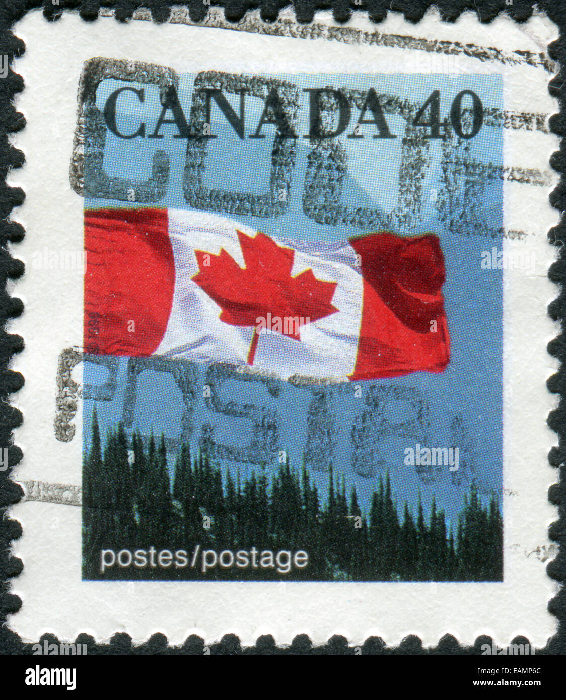 CANADA - CIRCA 1990: Postage stamp printed in Canada, shows Flag and ...