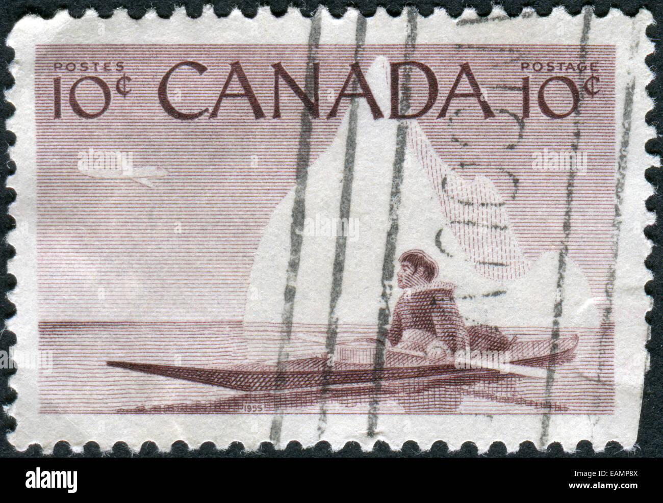 CANADA - CIRCA 1955: Postage stamp printed in Canada, shows Eskimo and ...