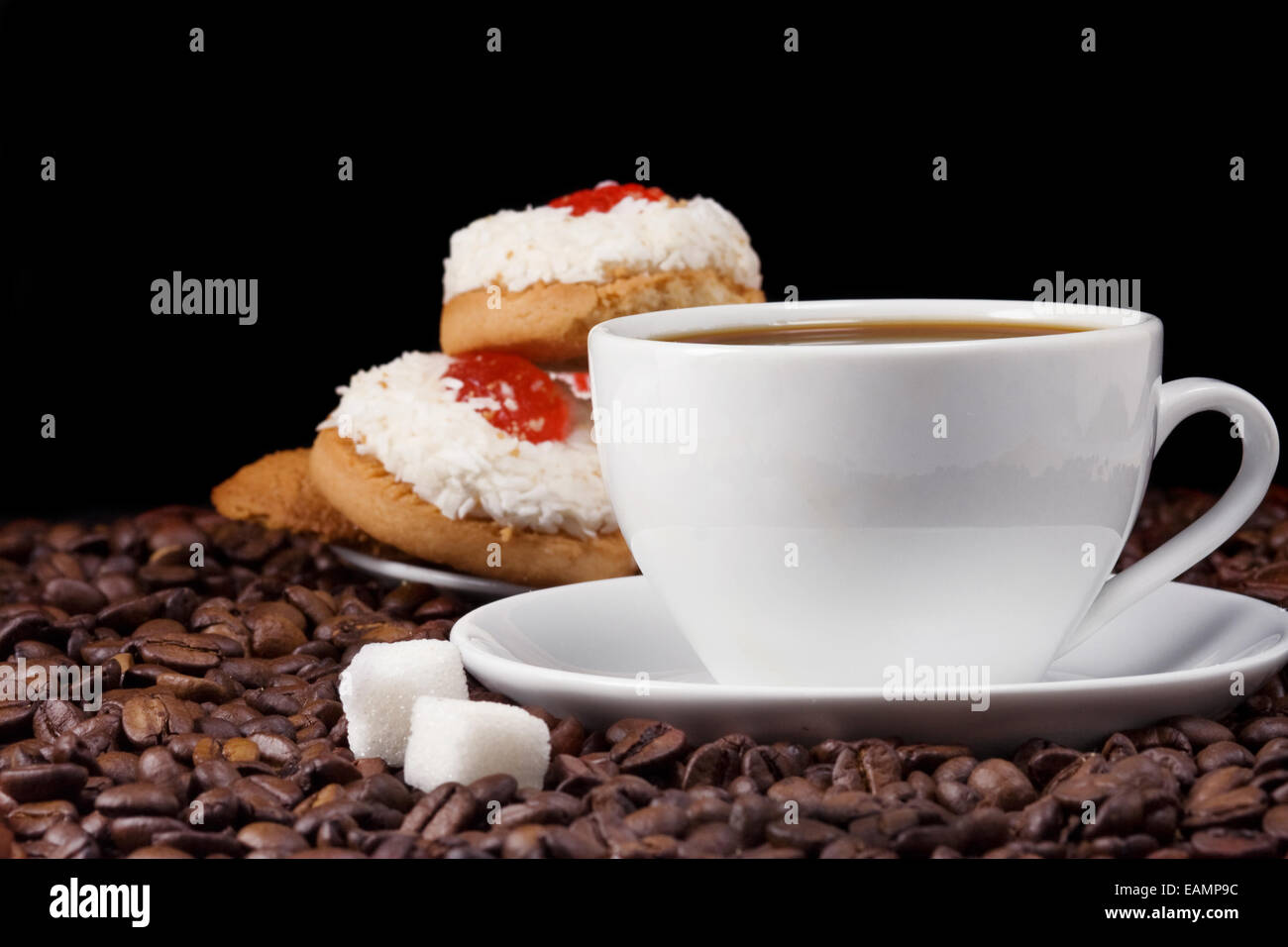 cup of coffee and sweet, cookies on beans Stock Photo - Alamy