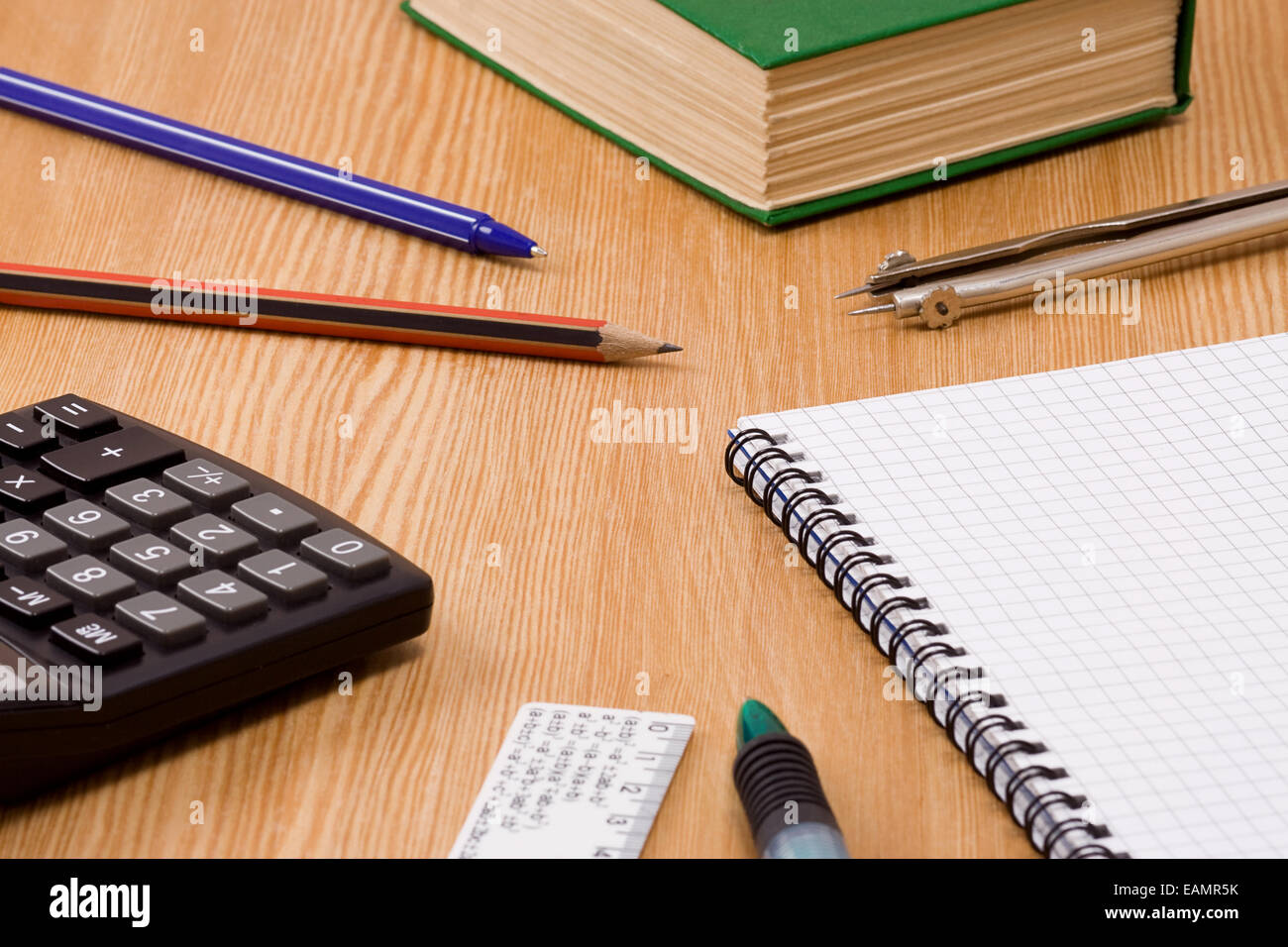pen, pencil, ruler and book Stock Photo - Alamy