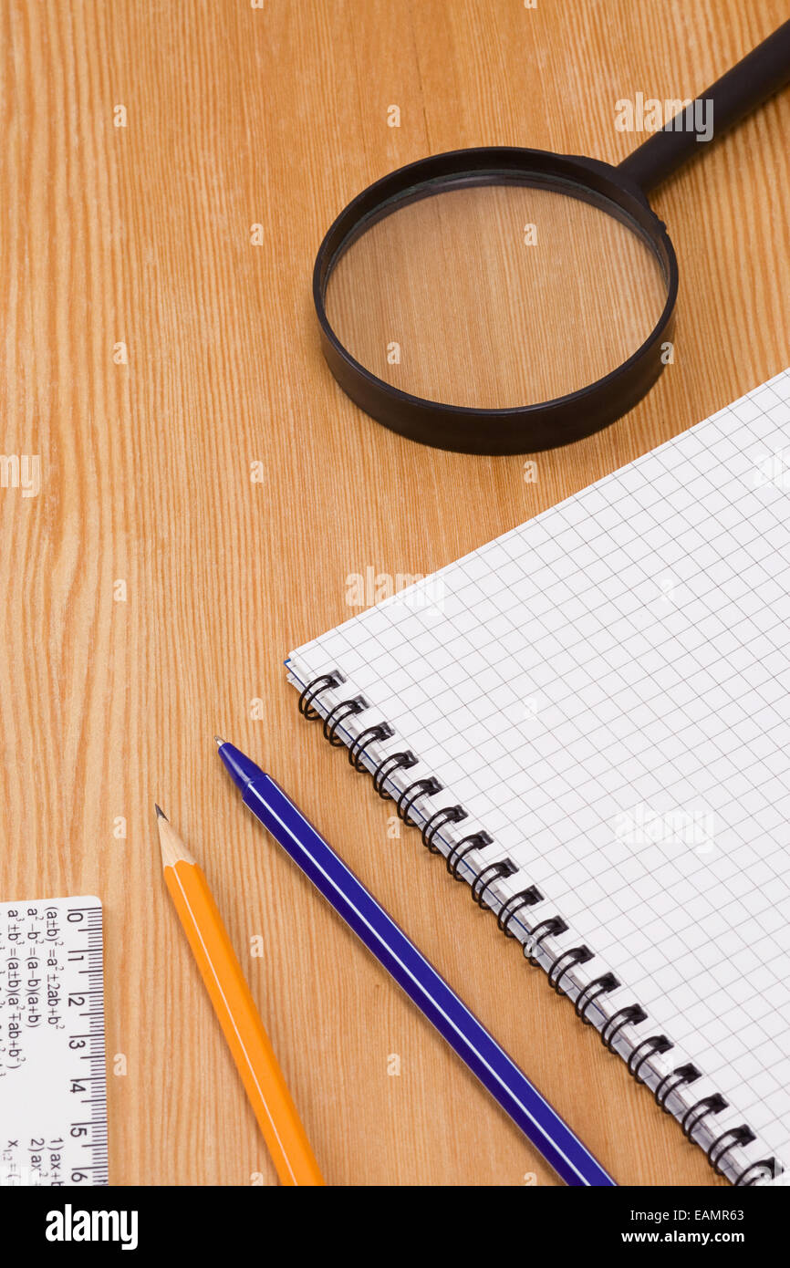 binder pad and pens on table Stock Photo - Alamy