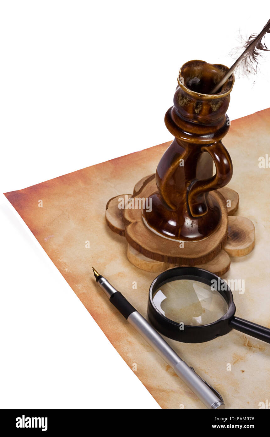 Inkwell feather sheet paper hi-res stock photography and images - Alamy