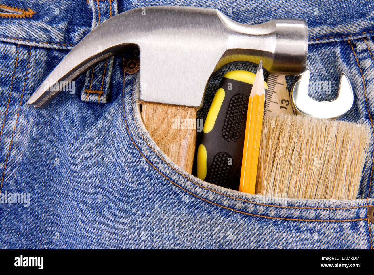 set of tools and instruments in jeans Stock Photo - Alamy