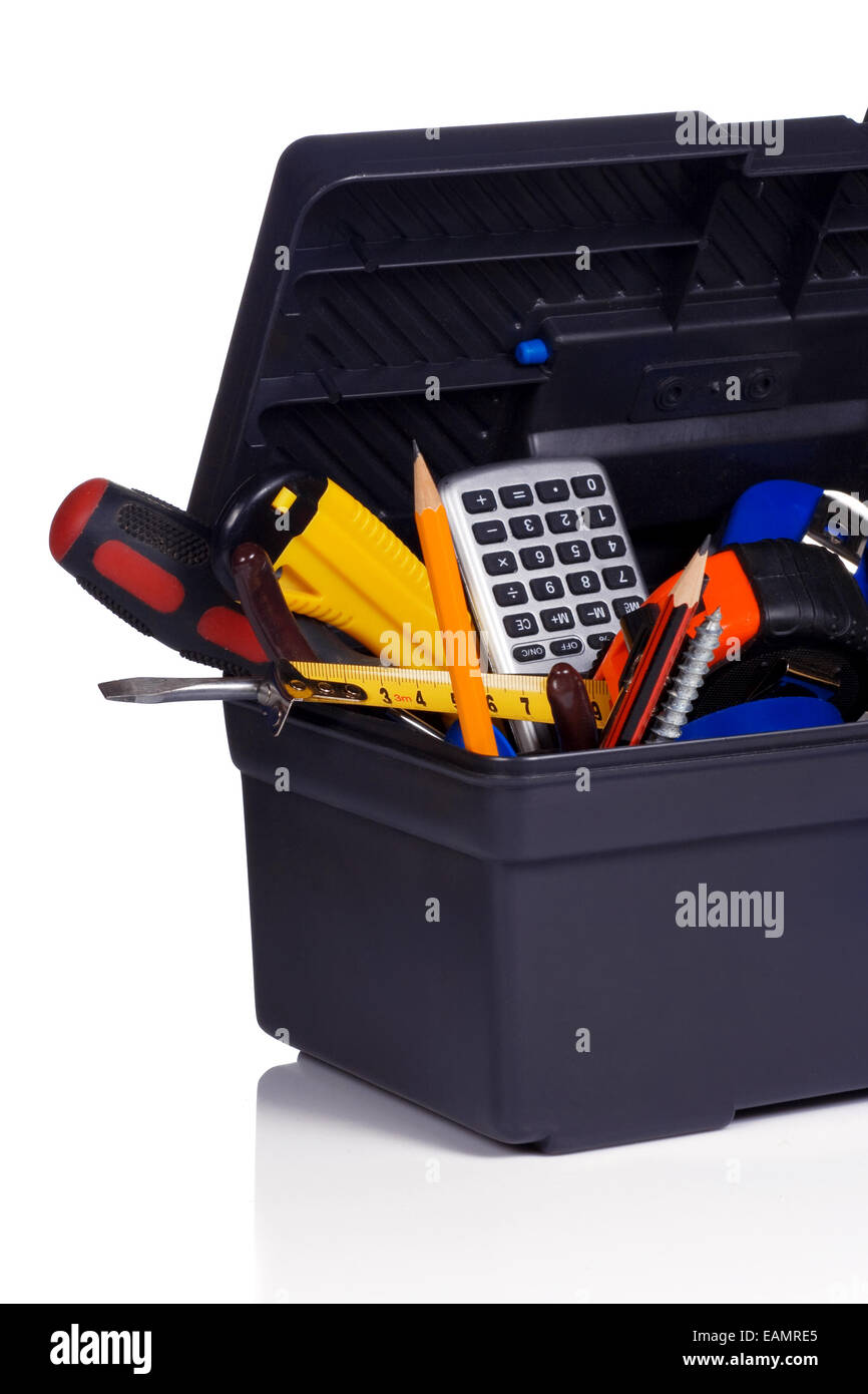 set of tools in black plastic box Stock Photo - Alamy