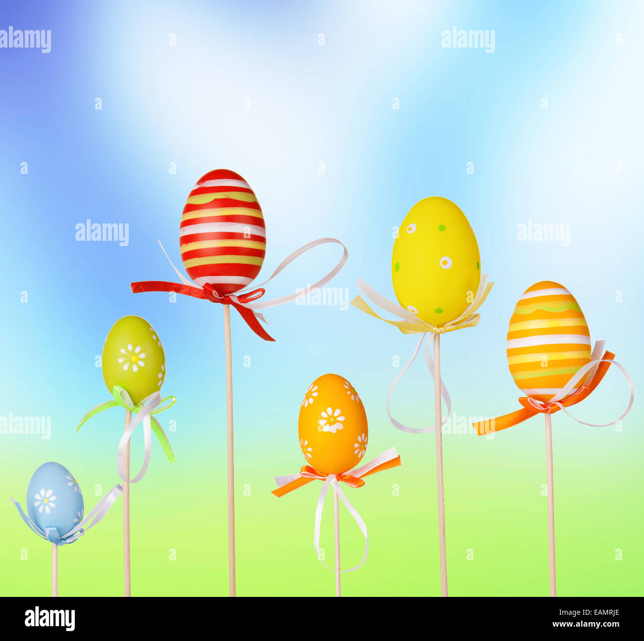 Happy Easter eggs with blur floral background Stock Photo - Alamy