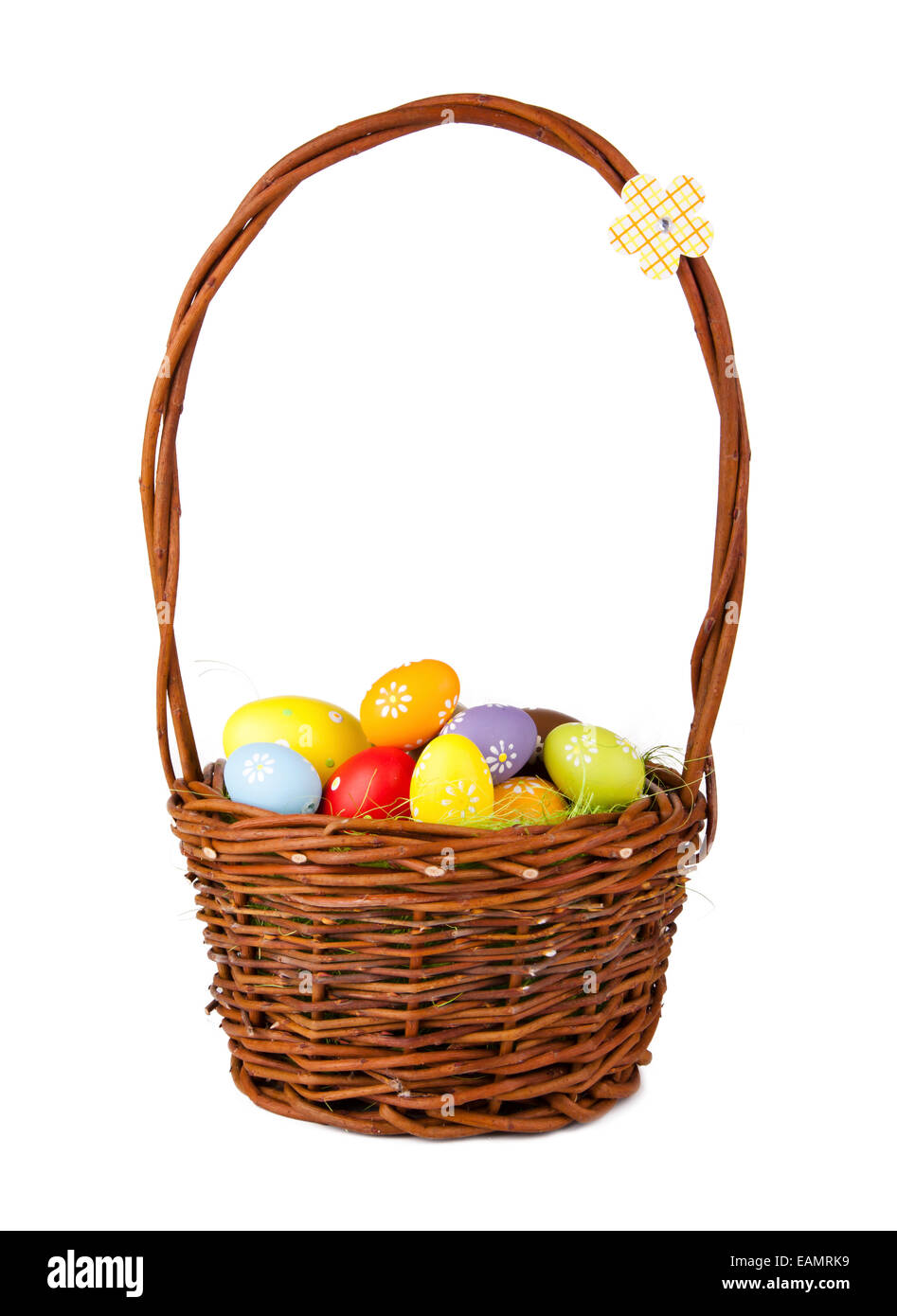 Easter basket with colored eggs, isolated on white background Stock ...