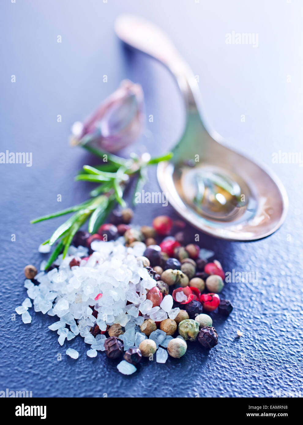 aroma spice on the table, pepper and salt Stock Photo - Alamy