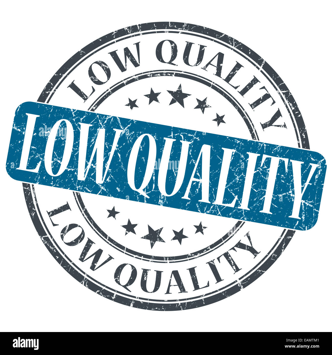 Low Quality blue grunge round stamp on white background Stock Photo - Alamy